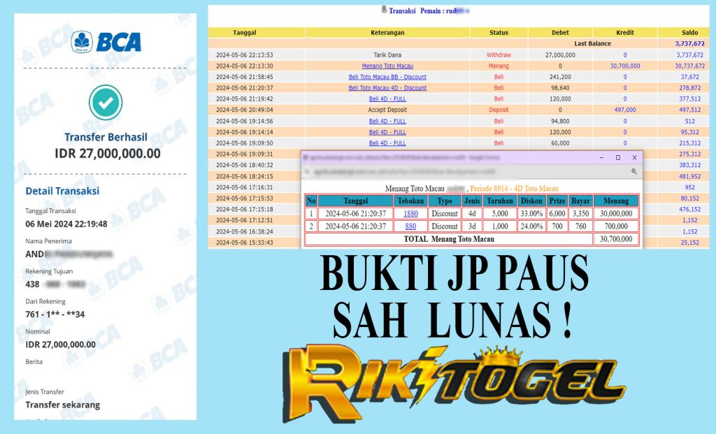 Bukti JP Paus User Rudxxx Pada Pasaran TOTO MACAU 4D 06 MAY 2024 ... Bukti JP Paus User Rudxxx Pada Pasaran TOTO MACAU 4D 06 MAY 2024 ...